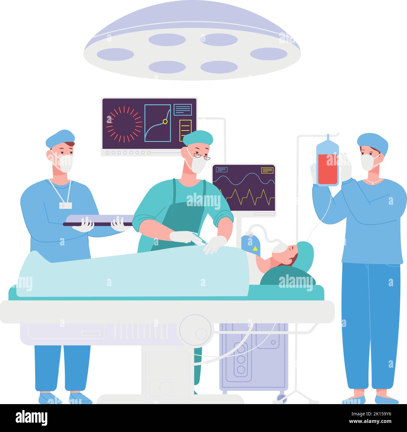 Medical operation. Doctor treat patient in surgical room isolated on ...