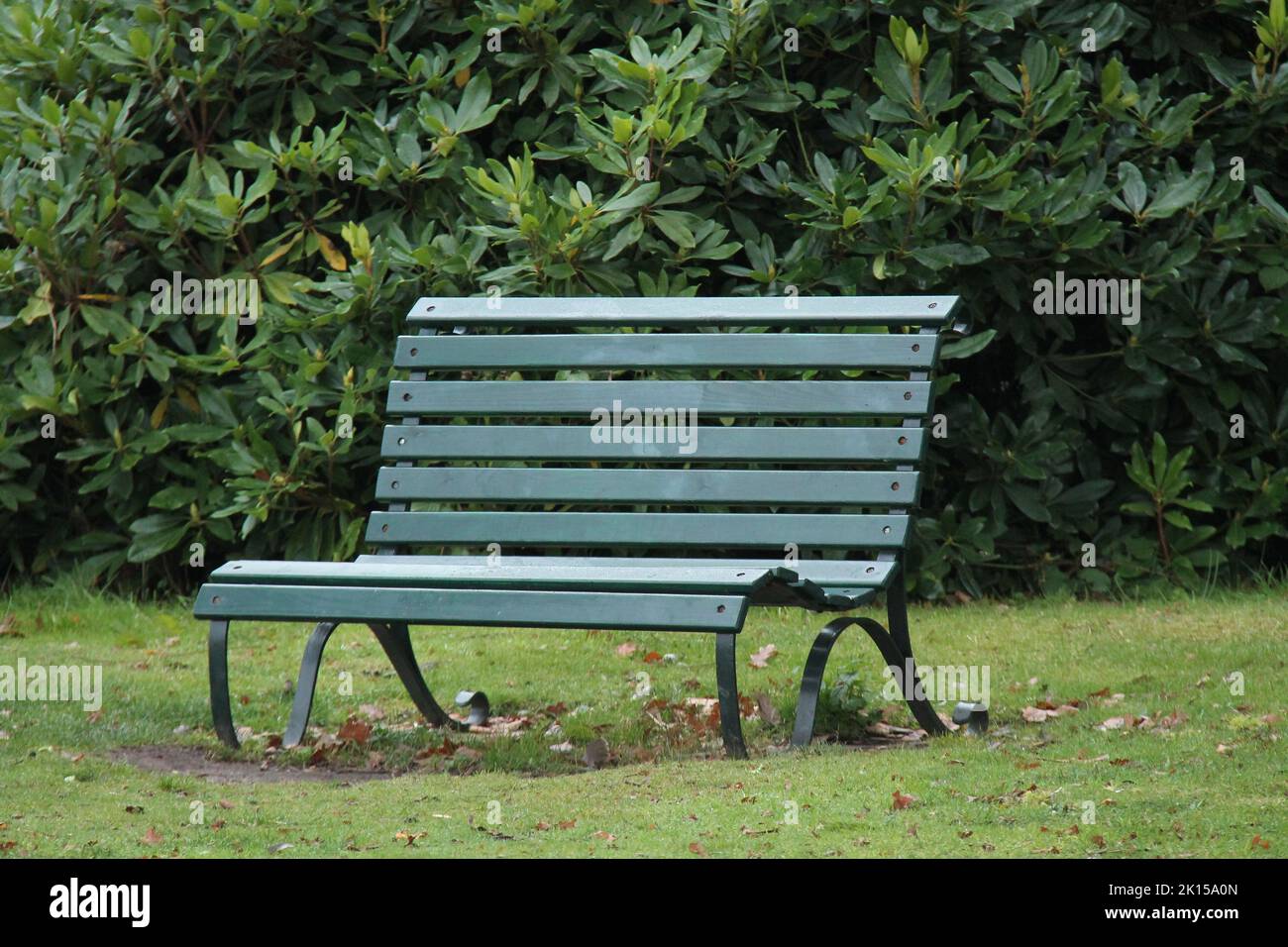 A Green Slatted Wooden Garden Bench Seat Stock Photo - Alamy