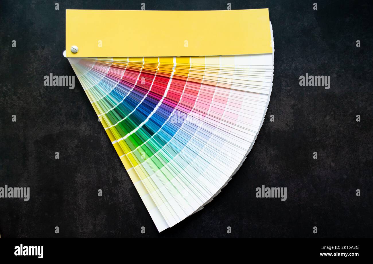 Paper fan paint swatch interior design, wall painting. Black background ...