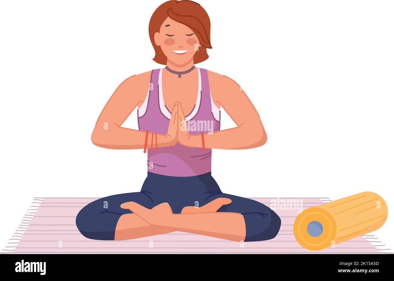 Woman doing exercise on yoga mat. Zen training isolated on white ...