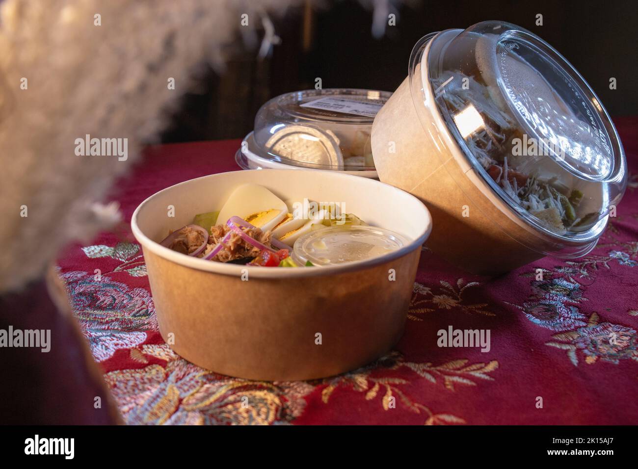 tuna and egg salad in craft dishes Stock Photo - Alamy