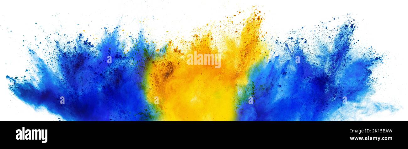 colorful blue yellow blue swedish scandinavian flag color holi paint ...