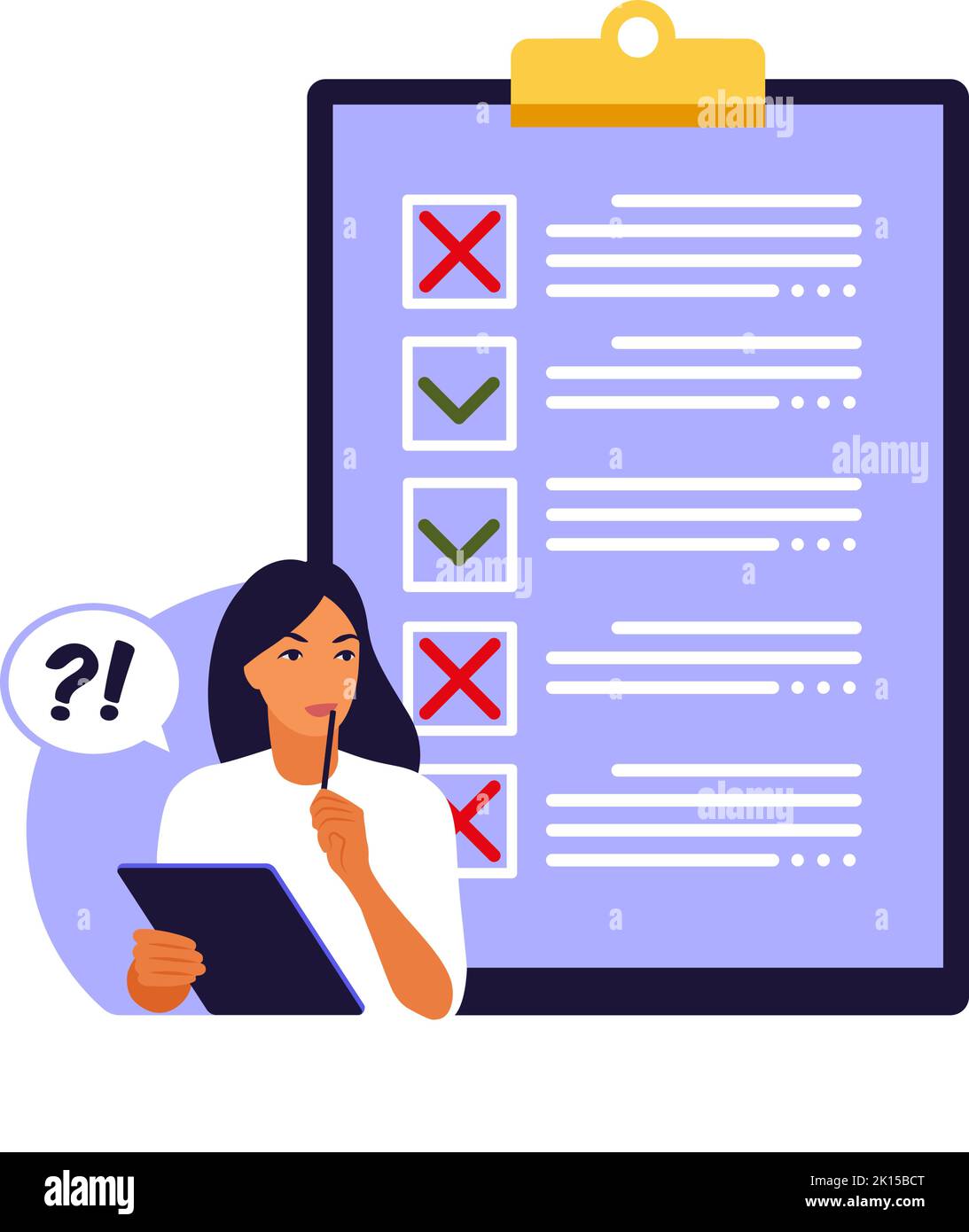 Survey Of Customer Satisfaction Piece Of Paper With Ticks And Crosses Small People Characters