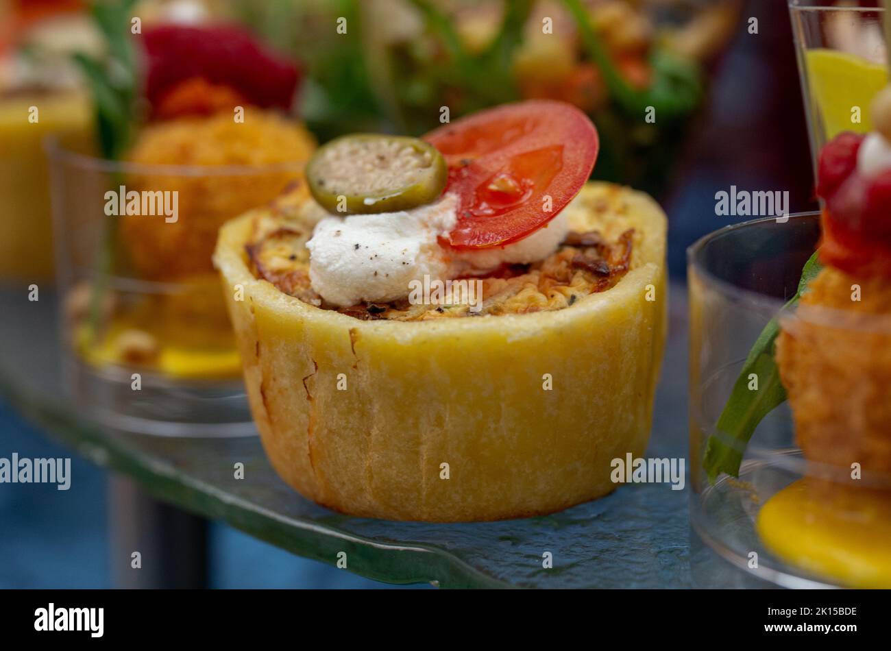 appetizer in tartlets with capers and tomato Stock Photo - Alamy