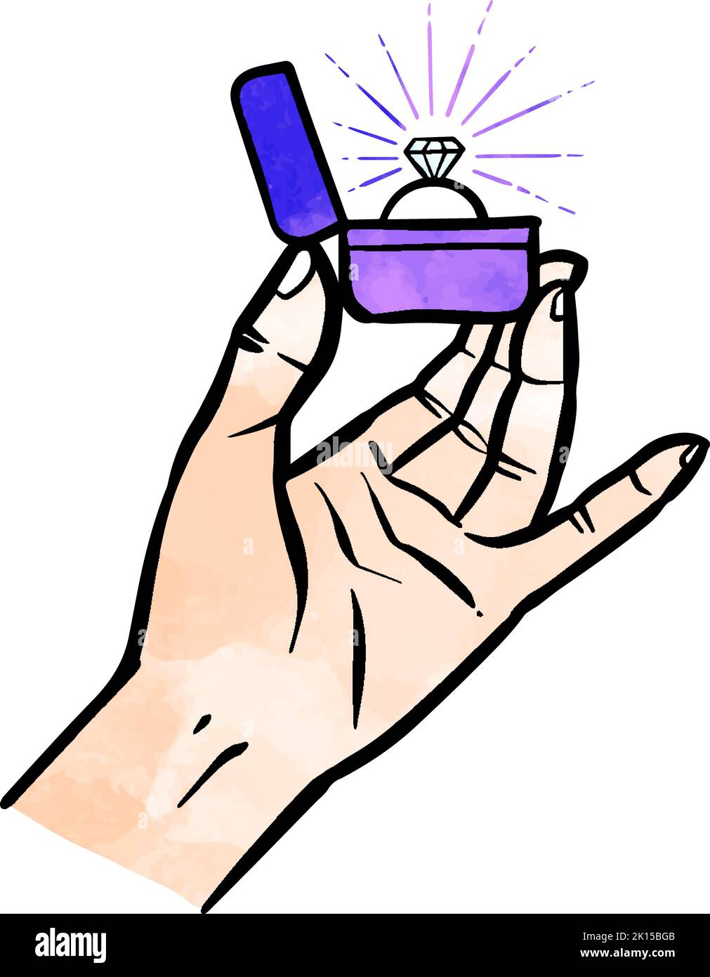 Watercolor style hand holding diamond ring box Stock Vector Image & Art ...