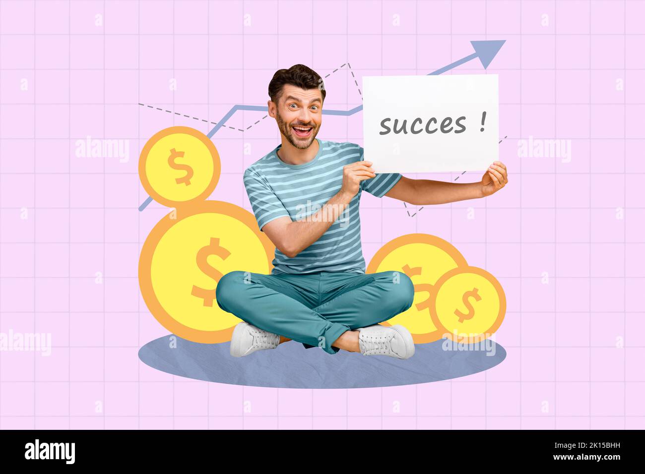 Composite collage picture image of positive young man traider economist ...