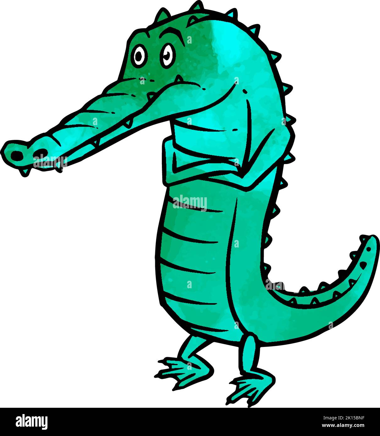 Watercolor style hand drawn depressed alligator cartoon character Stock ...