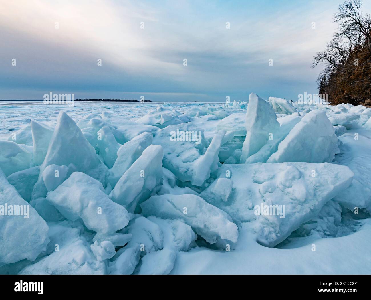 Ice patterns and piles of ice plates called Ice Shoves on the Green Bay ...