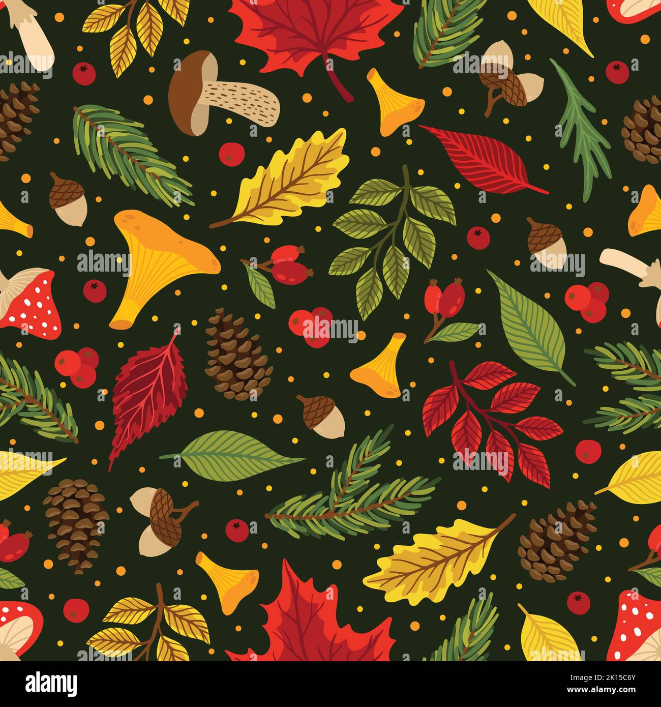 Autumn leaves pattern. Falling leaf seamless background with Oak, maple, chestnut, linden, aspen ...