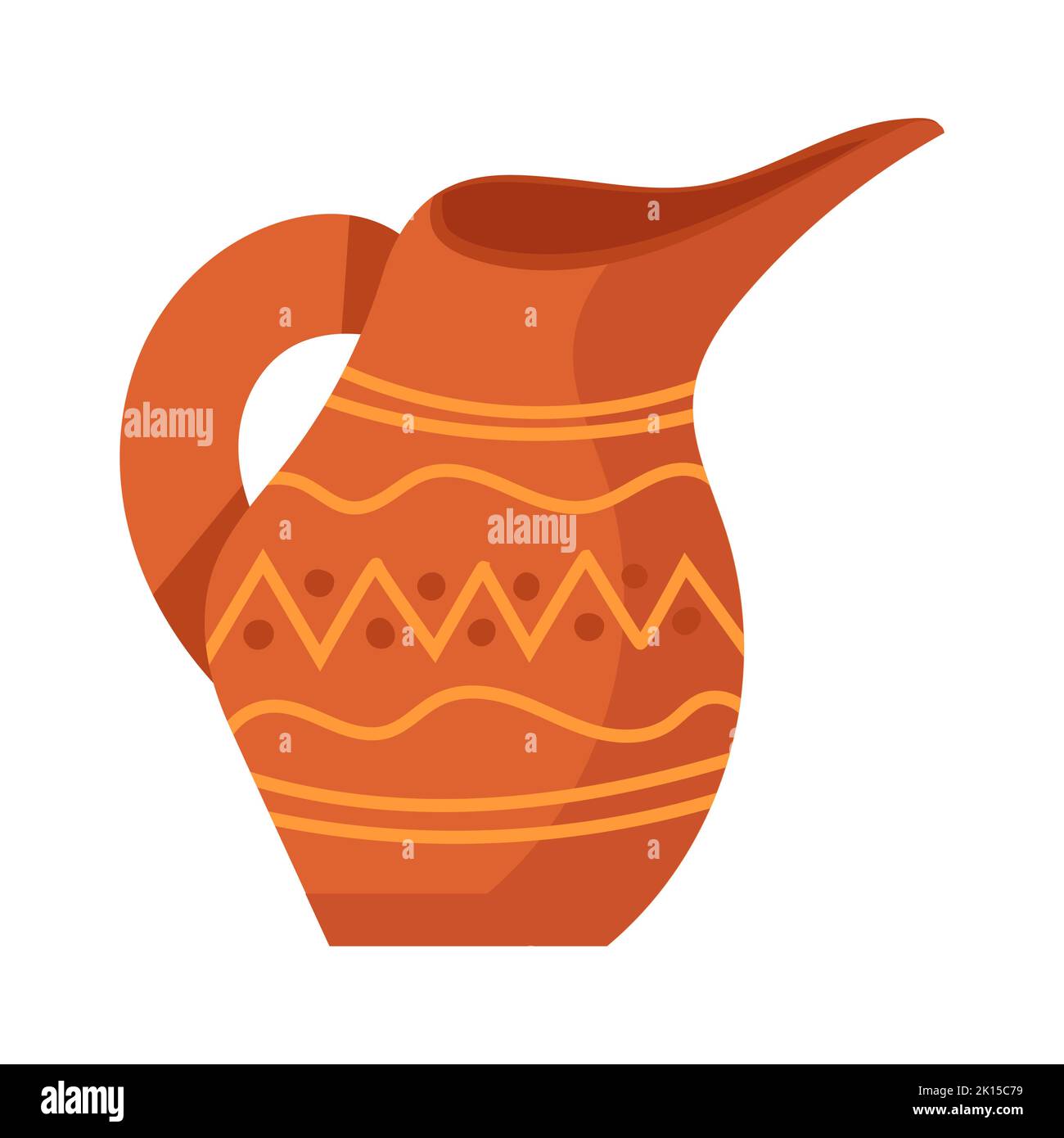 Rustic clay pottery and brown pot or jug with pattern decorations. Old ...