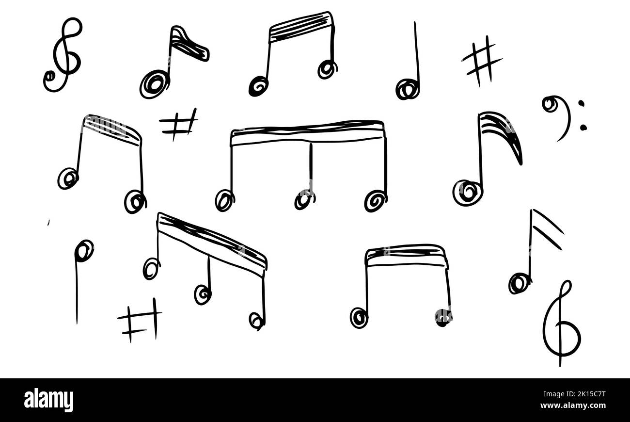 Music notes hand drawn and doodle design set. Sketch of melody and ...