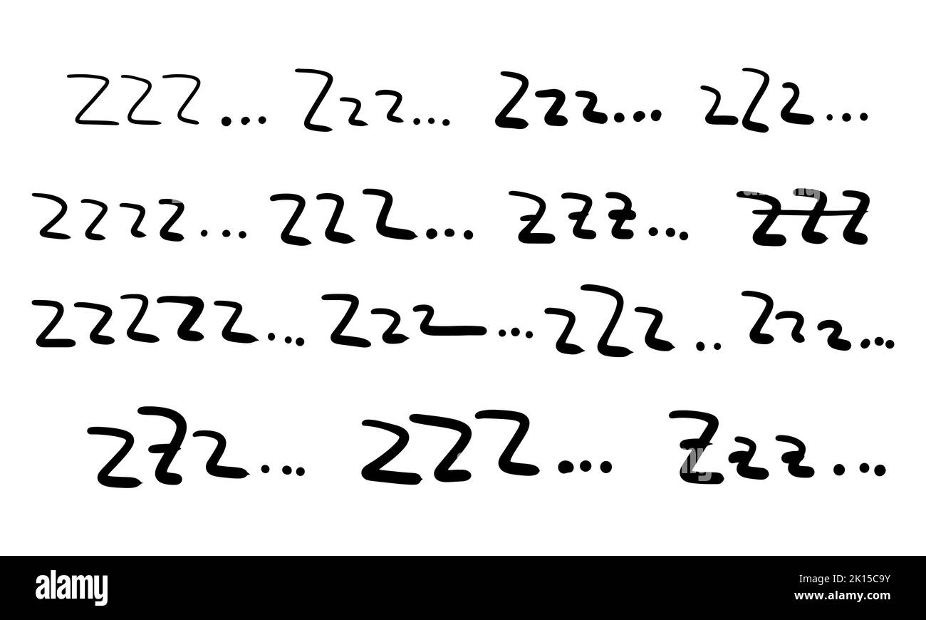 Zzz doodle symbol icons isolated on white background. Black silhouette ...