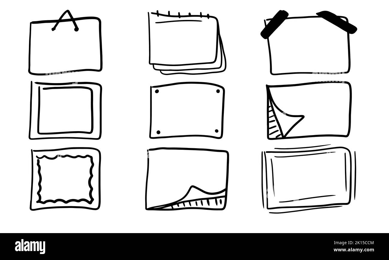 Rectangular Hand Drawn Frames Set Collection Of Doodles In Linear Style With Scribble Borders