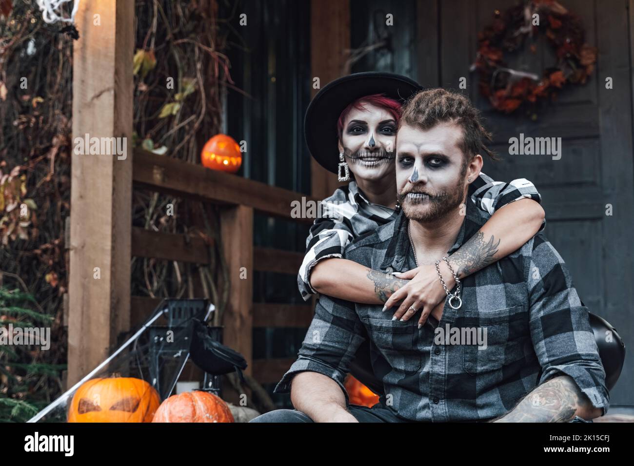 Scary love family couple man,woman celebrating halloween.Terrifying ...