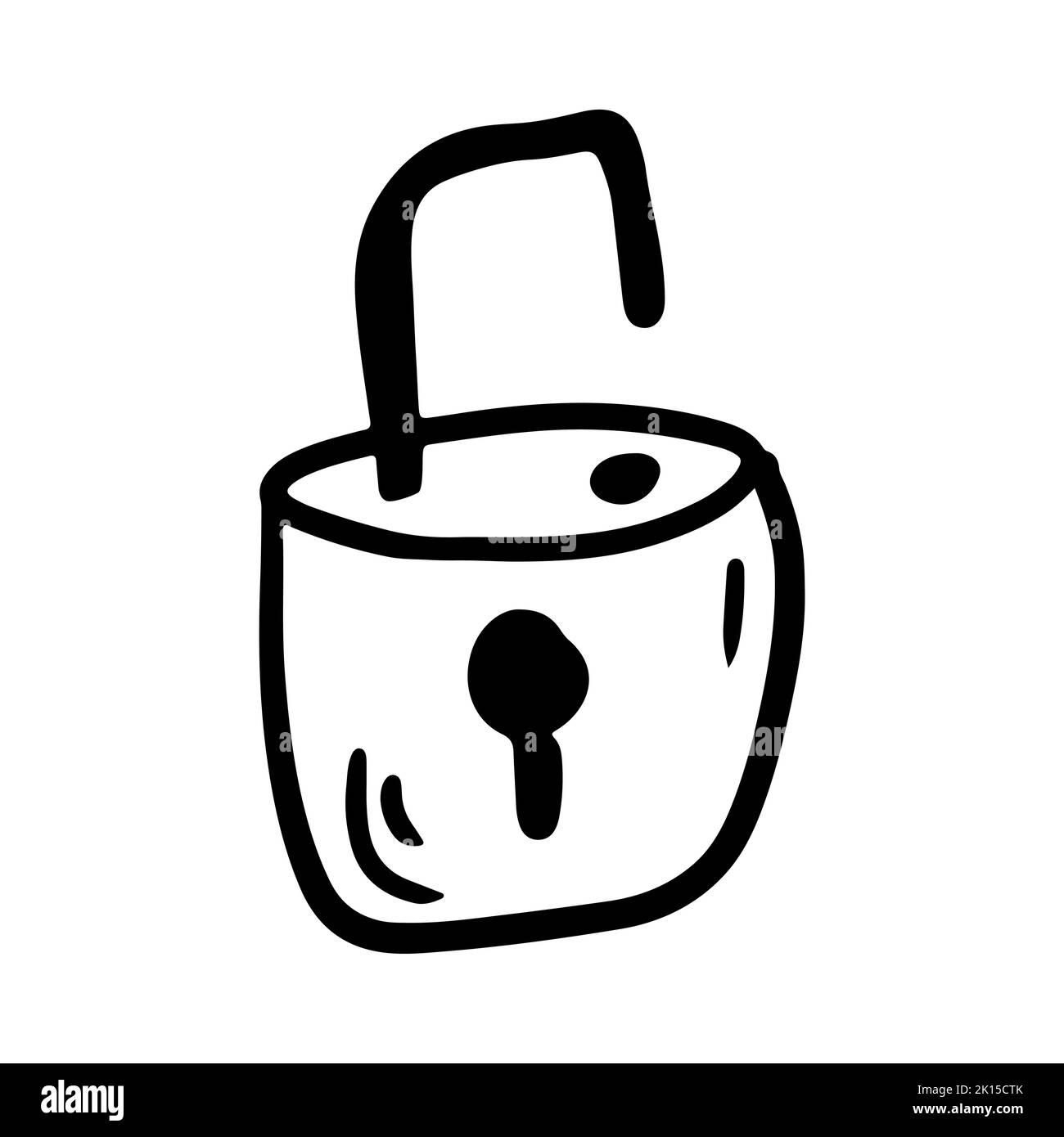 Hand drawn unlock padlock. Doodle protection security icon isolated on ...