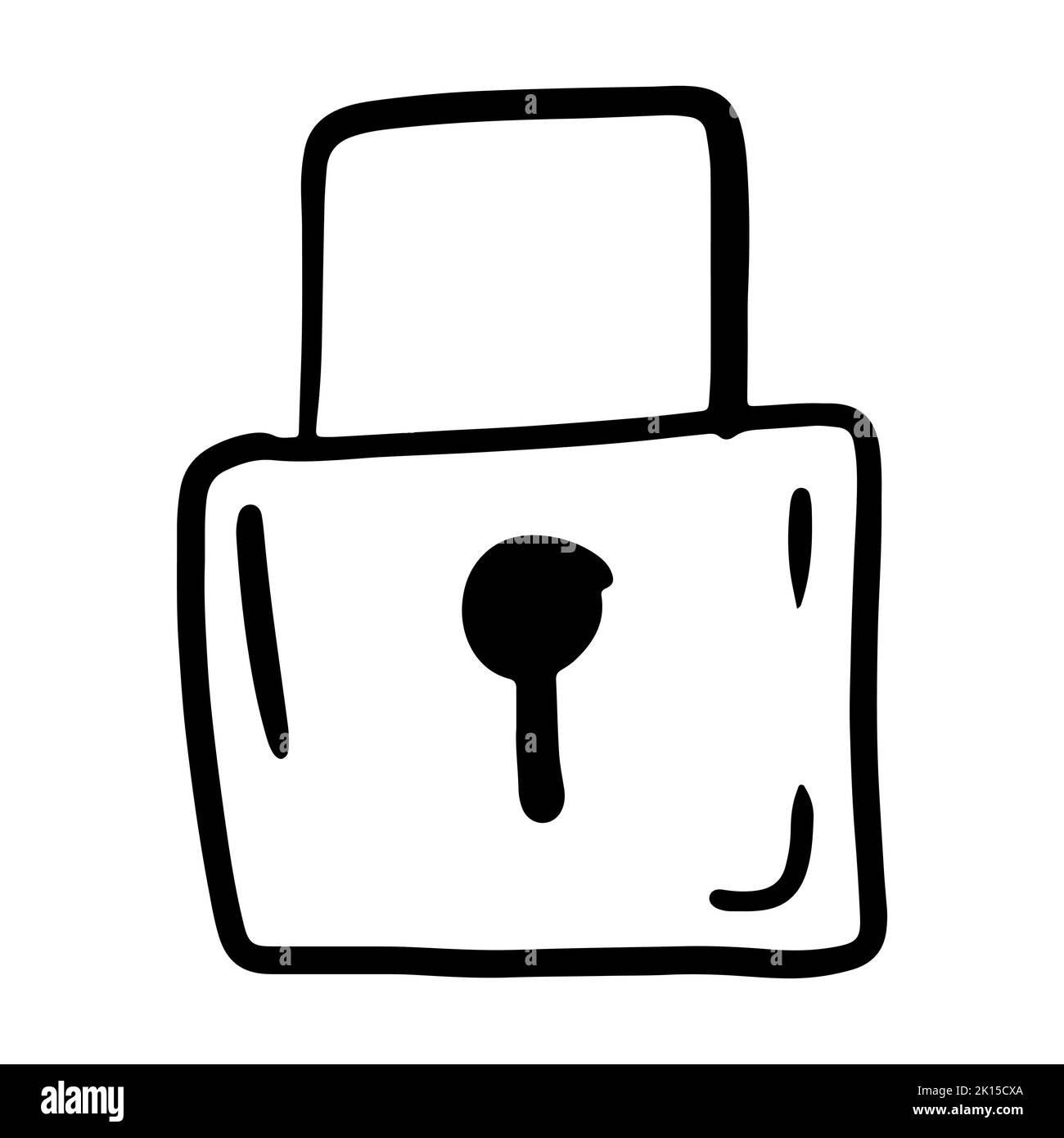 Hand drawn lock padlock. Doodle protection security icon isolated on ...