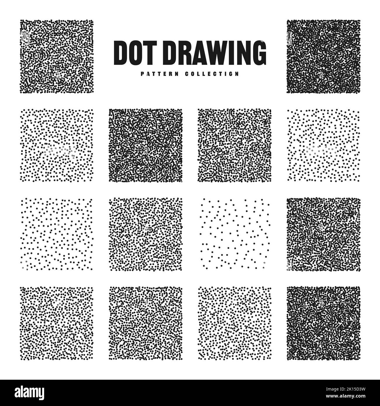 Square shaped dotted objects, stipple elements. Stippling, dotwork ...