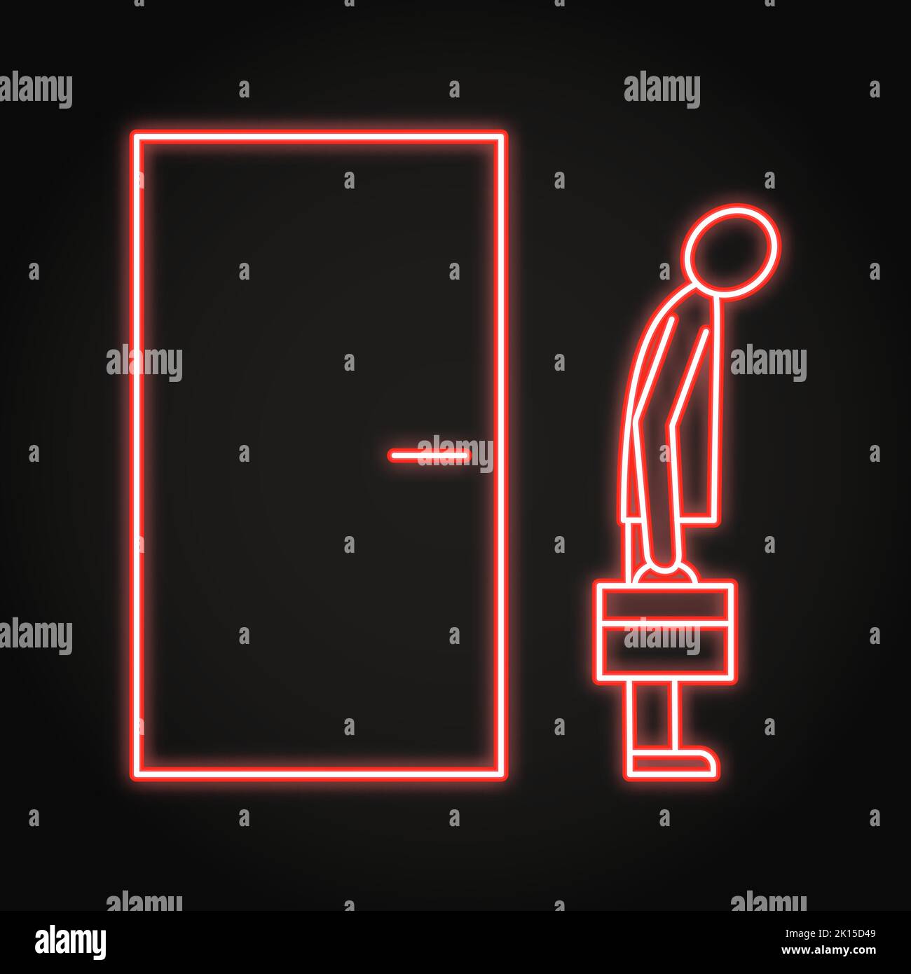 Sad businessman standing near door neon icon. Employee dismissal ... Sad businessman standing near door neon icon. Employee dismissal ...
