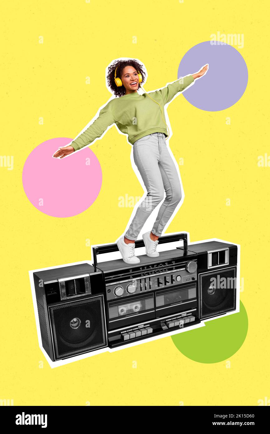 Composite collage picture image of chilling happy funky young woman ...