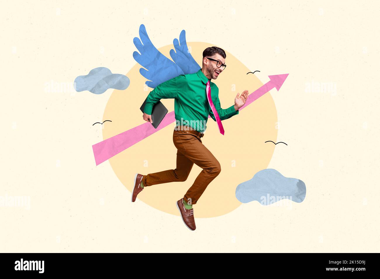 Poster collage of guy manager feel inspired fly with birds wings on ...