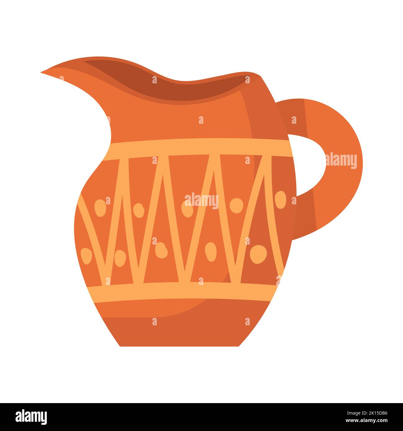 Rustic clay pottery and brown pot or jug with pattern decorations. Old ...