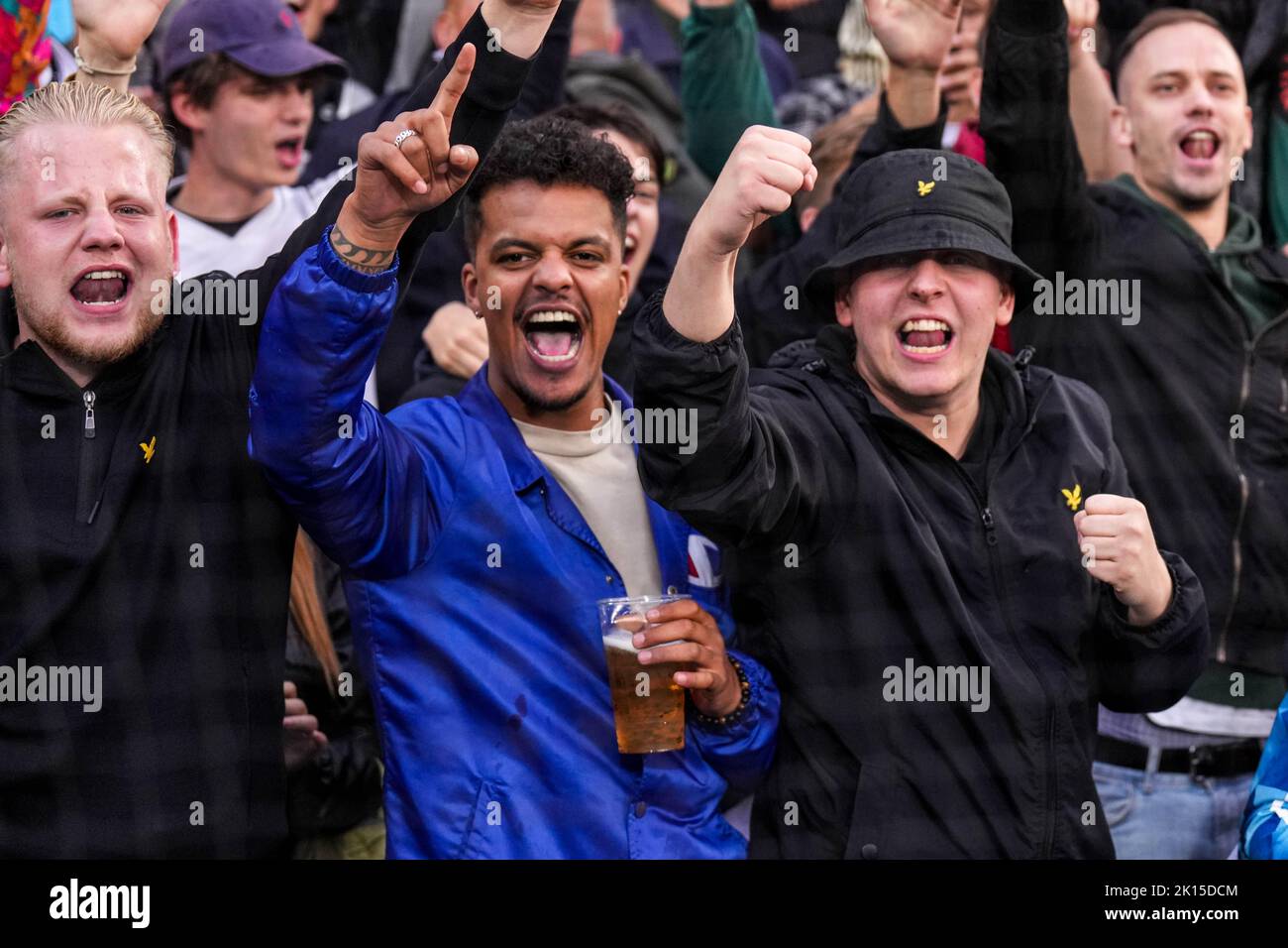 Rotterdam - Feyenoord supporters celebrating the 4-0 during the match ...