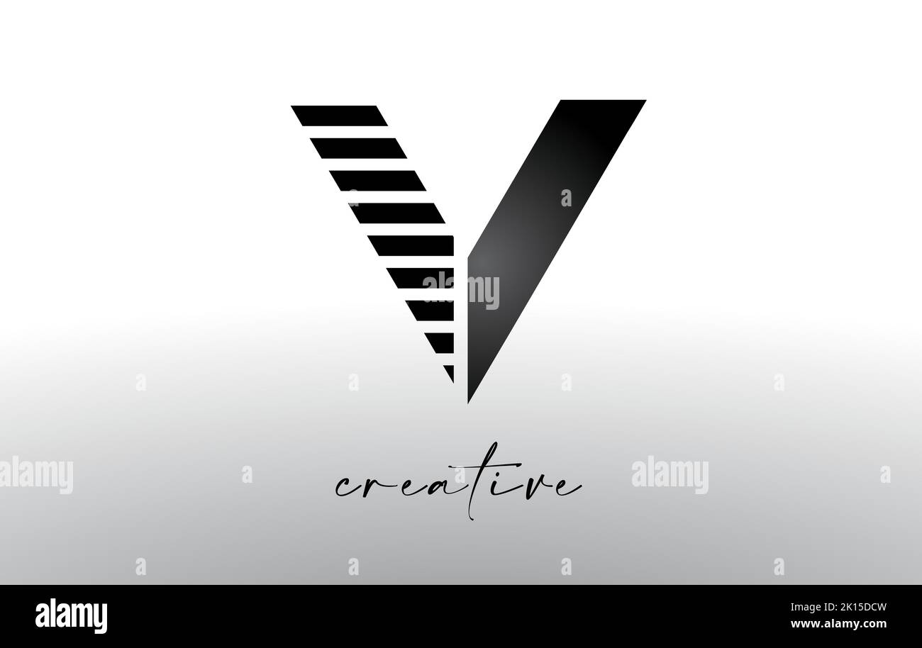 Lines Letter V Logo Design with Creative Lines Cut on half of The ...