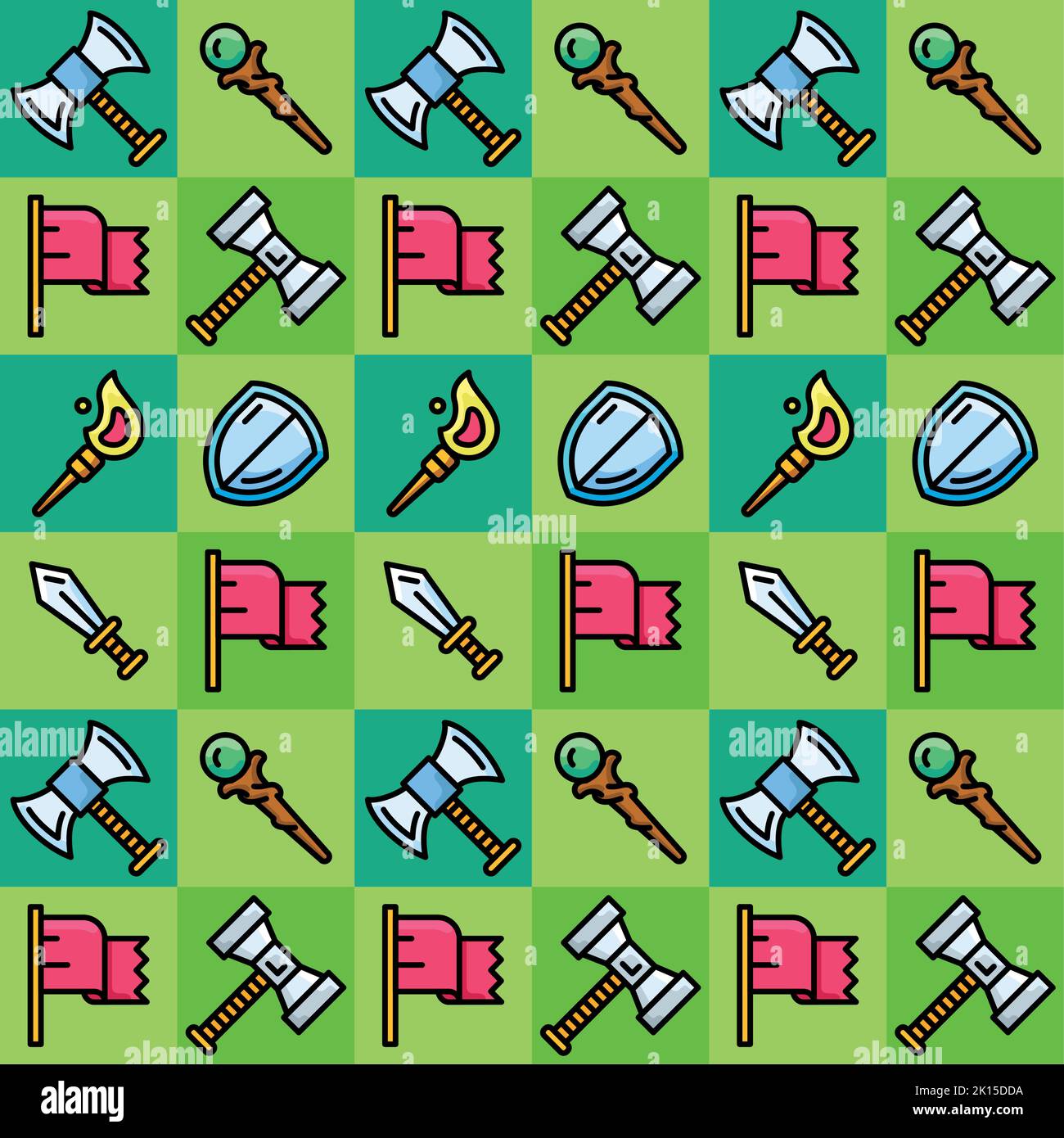 Videogame seamless pattern background with weapons and flags icons ...