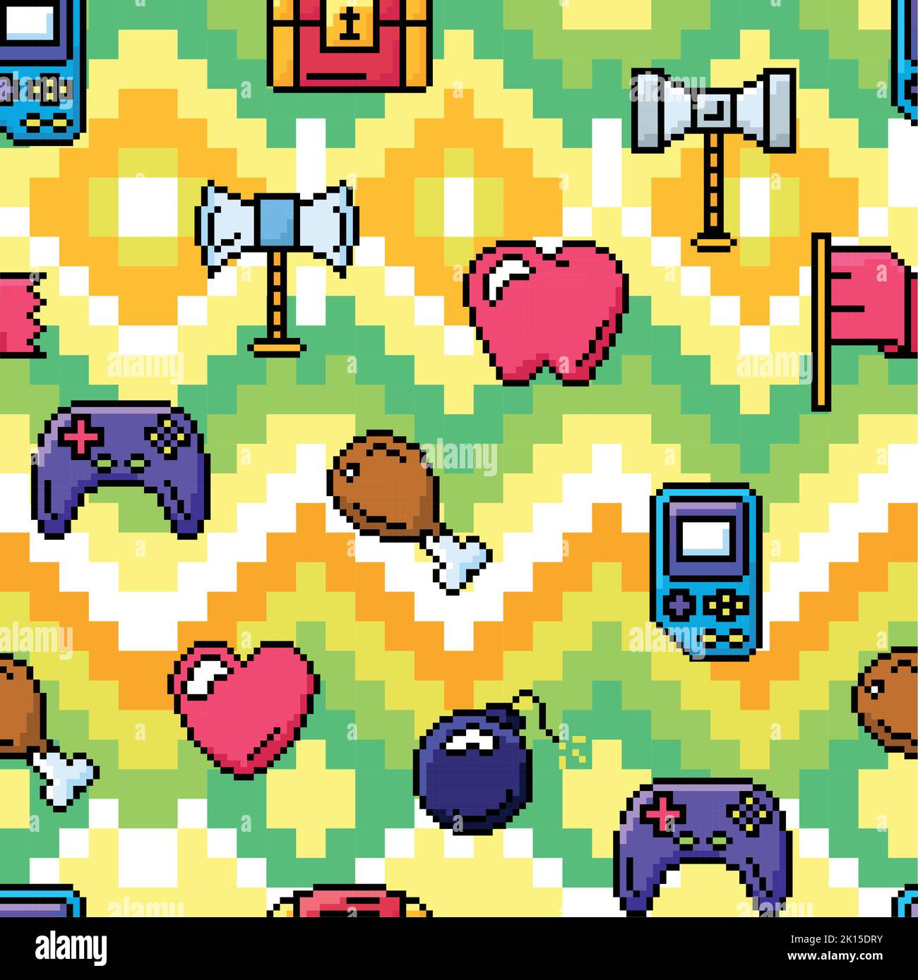 Videogame seamless pattern background with axe hammer and meat icons ...
