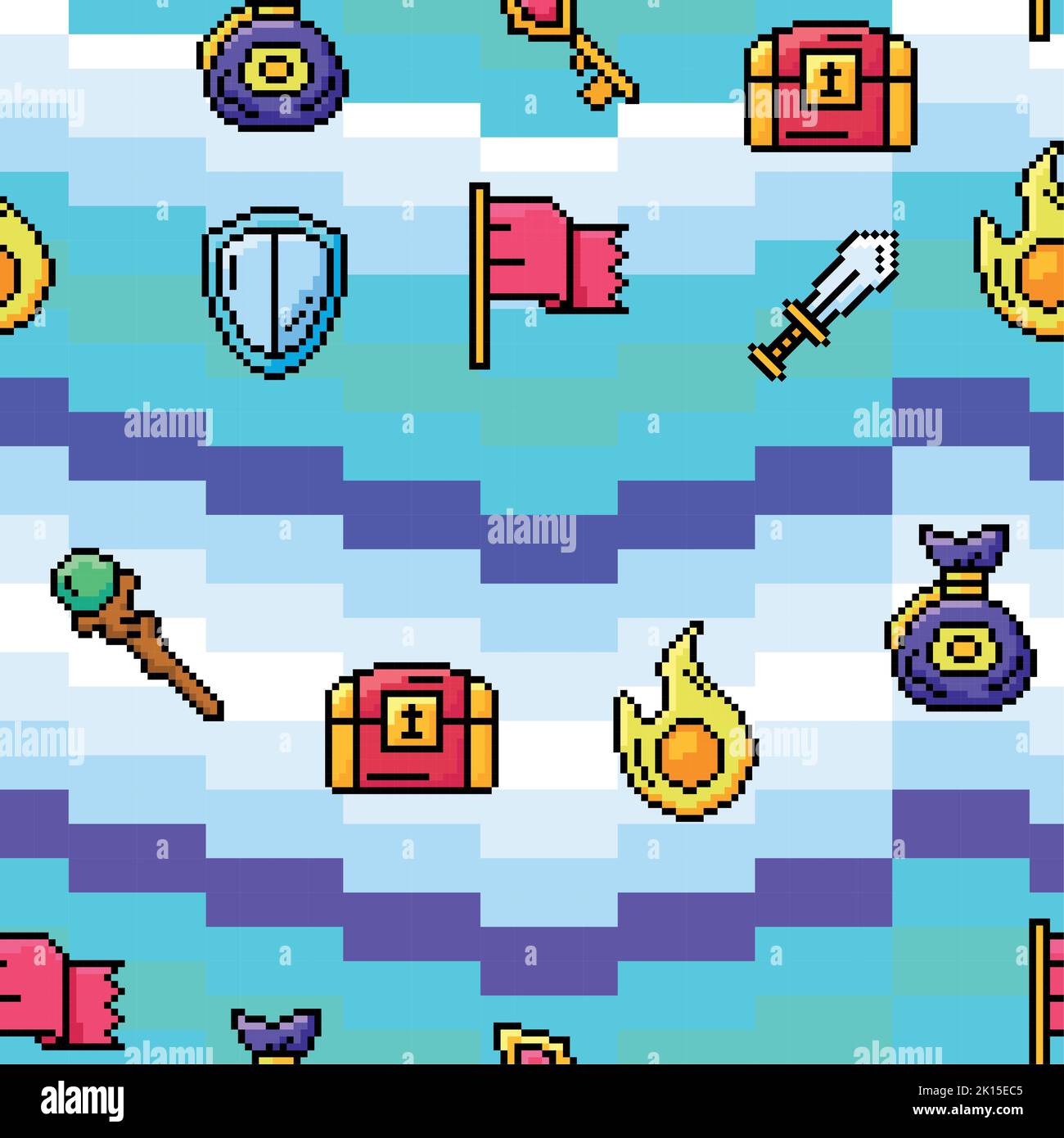 Videogame seamless pattern background with shields and chest icons ...