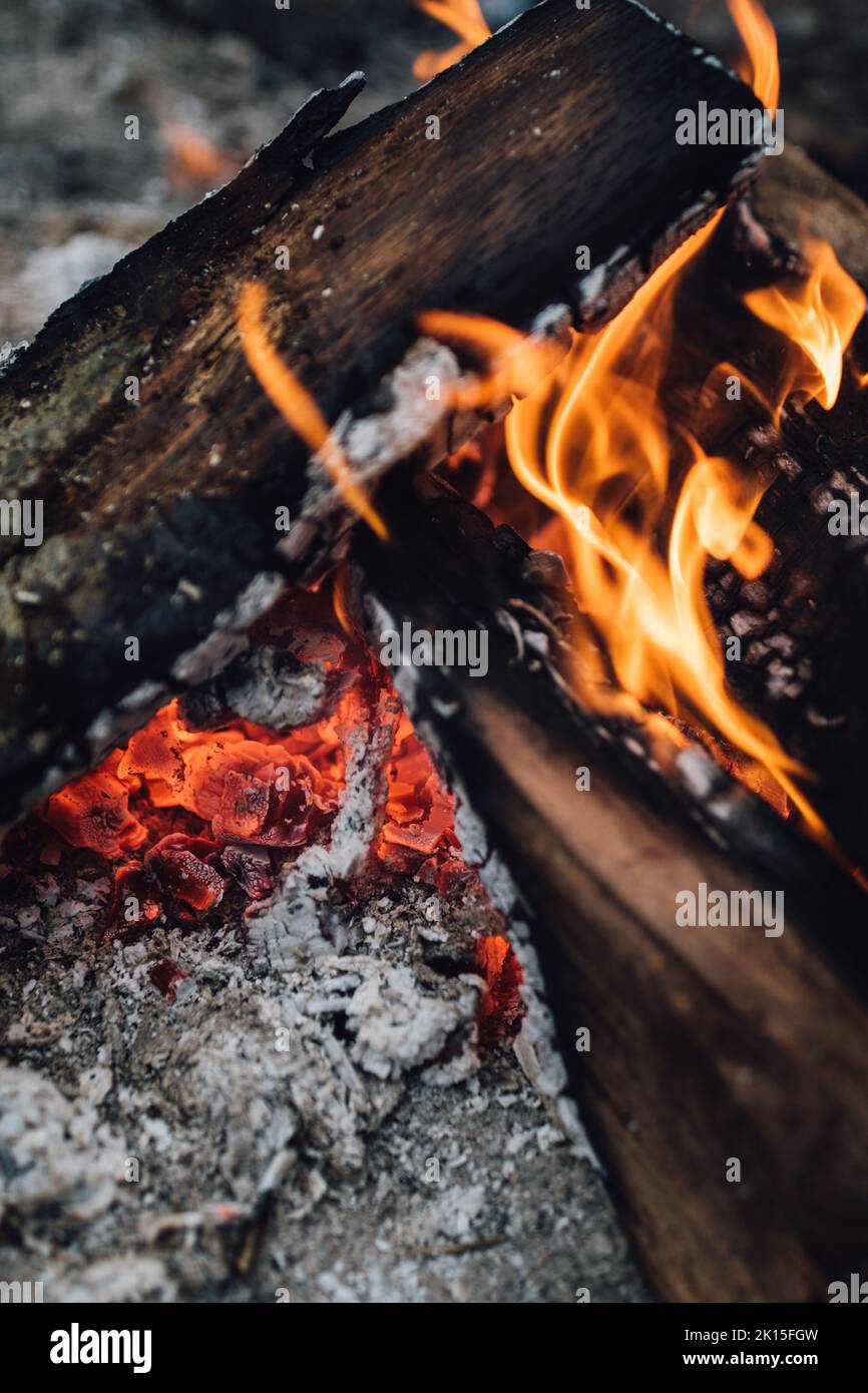 wild roaring flames in campfire pit Stock Photo - Alamy