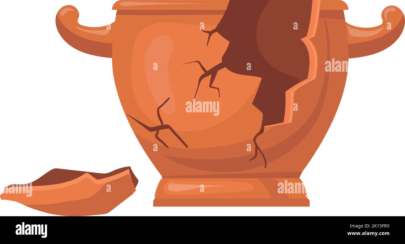 Broken clay pot. Damaged ceramics cartoon icon isolated on white ...