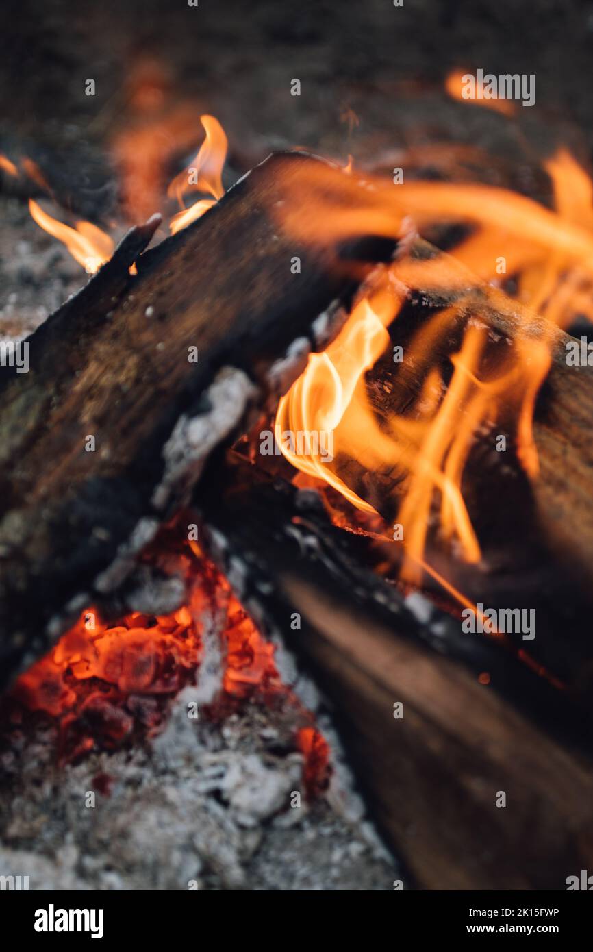 wild roaring flames in campfire pit Stock Photo - Alamy