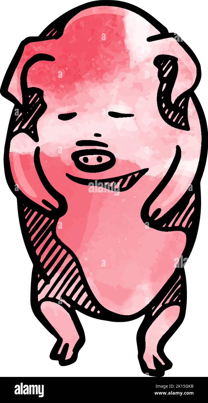 Watercolor style hand drawn pig illustration animal character concept ...