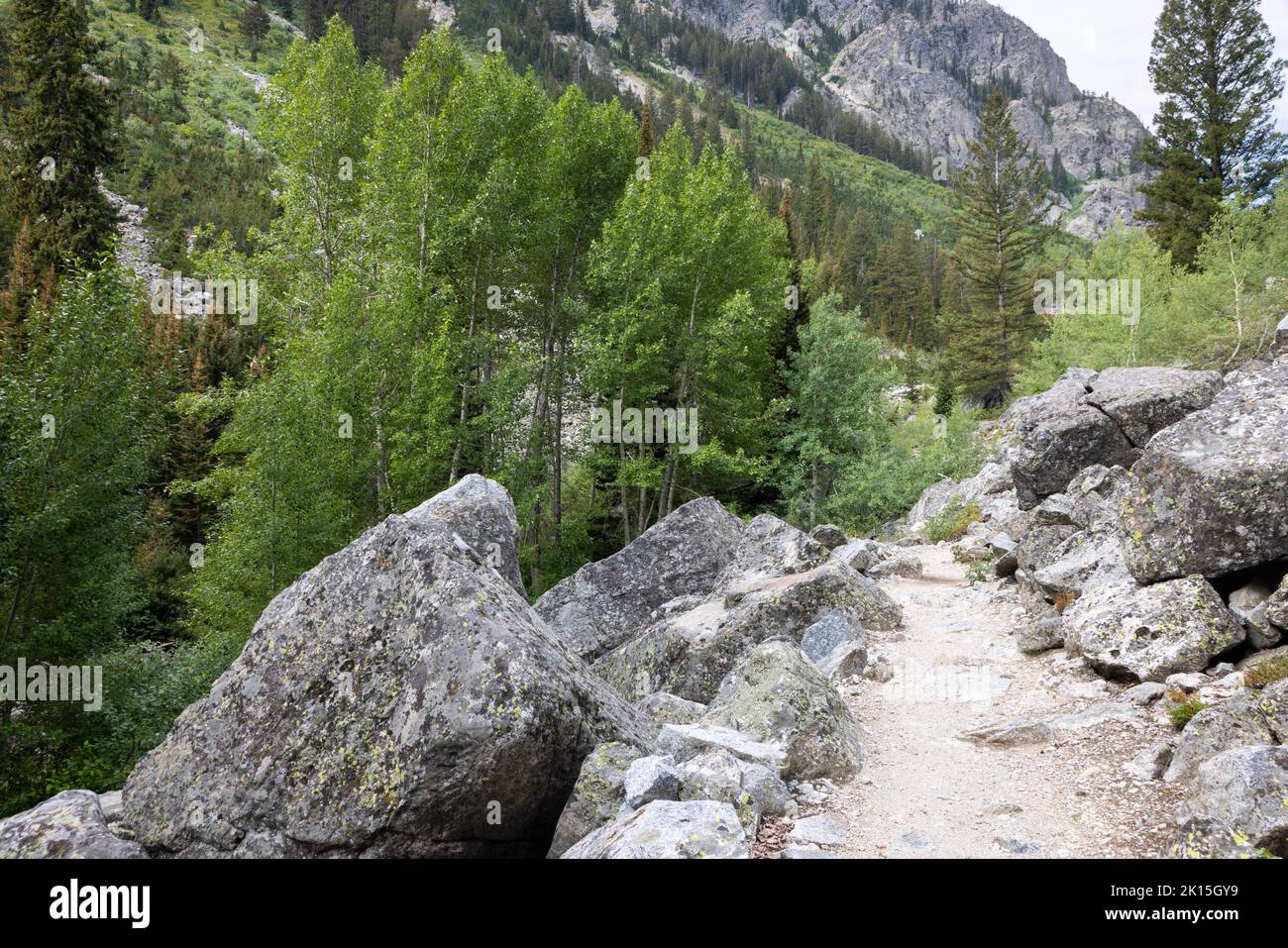 The Granite Canyon Trail passing through boulders below the steep ...