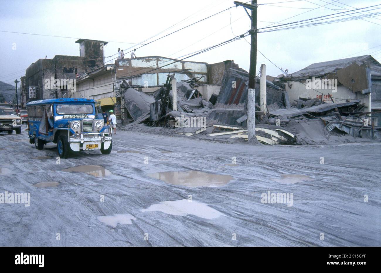 Villages covered in ash after the volcanic eruption of Mount Pinatubo, Olongapo, Philippines ...