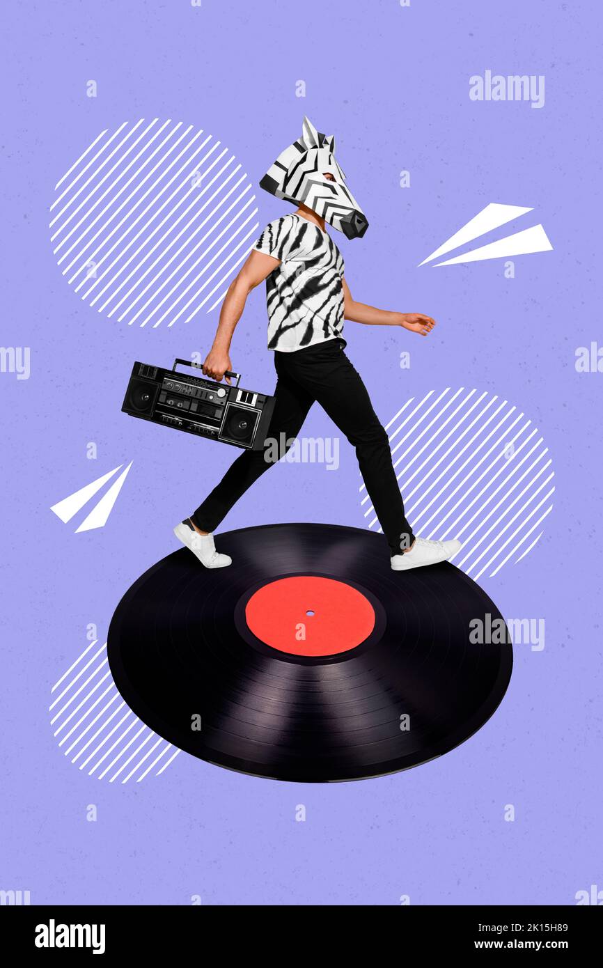 Composite collage image of funny funky man dj disco party maker carry ...