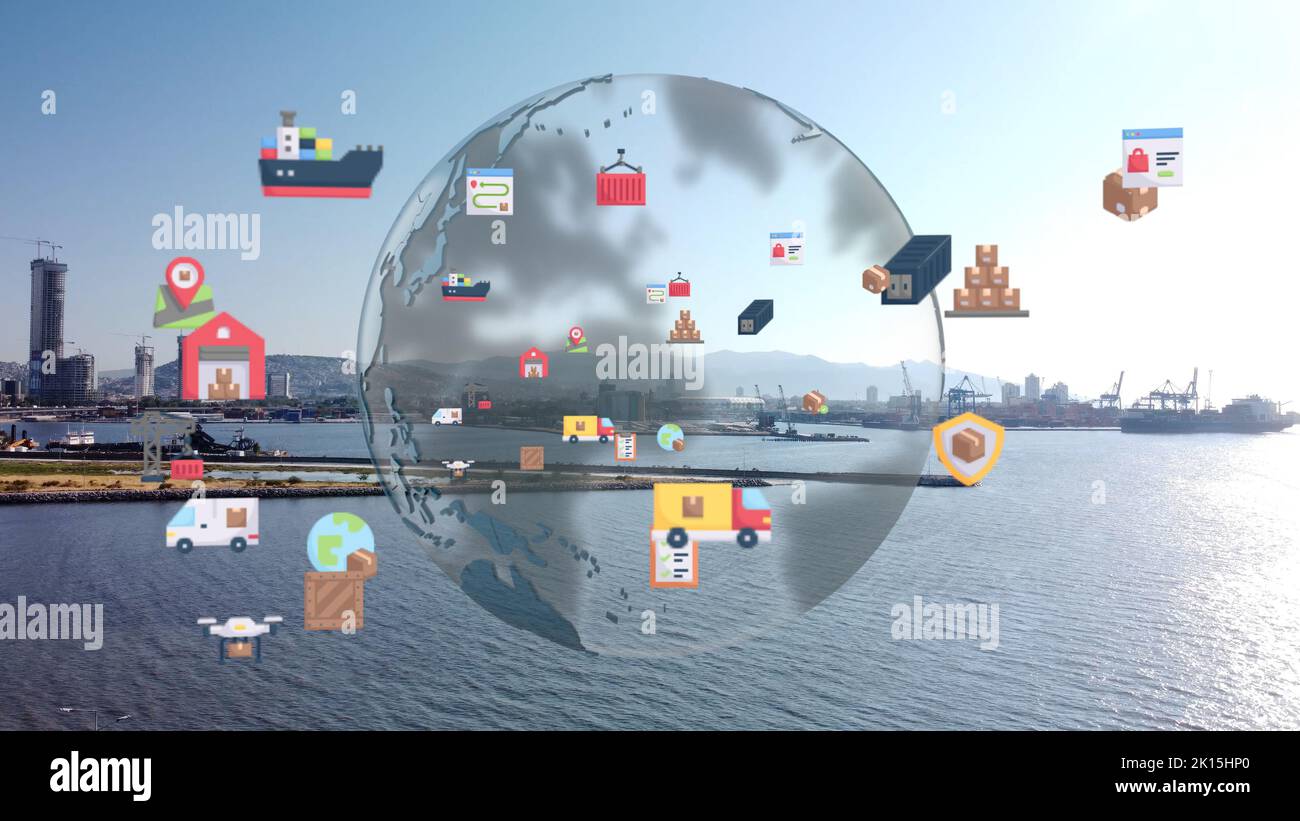Logistic business or transport concept Aerial view over import export ...