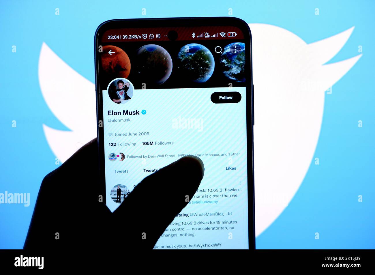 In this photo illustration, Elon Mask Twitter Account seen displayed on ...