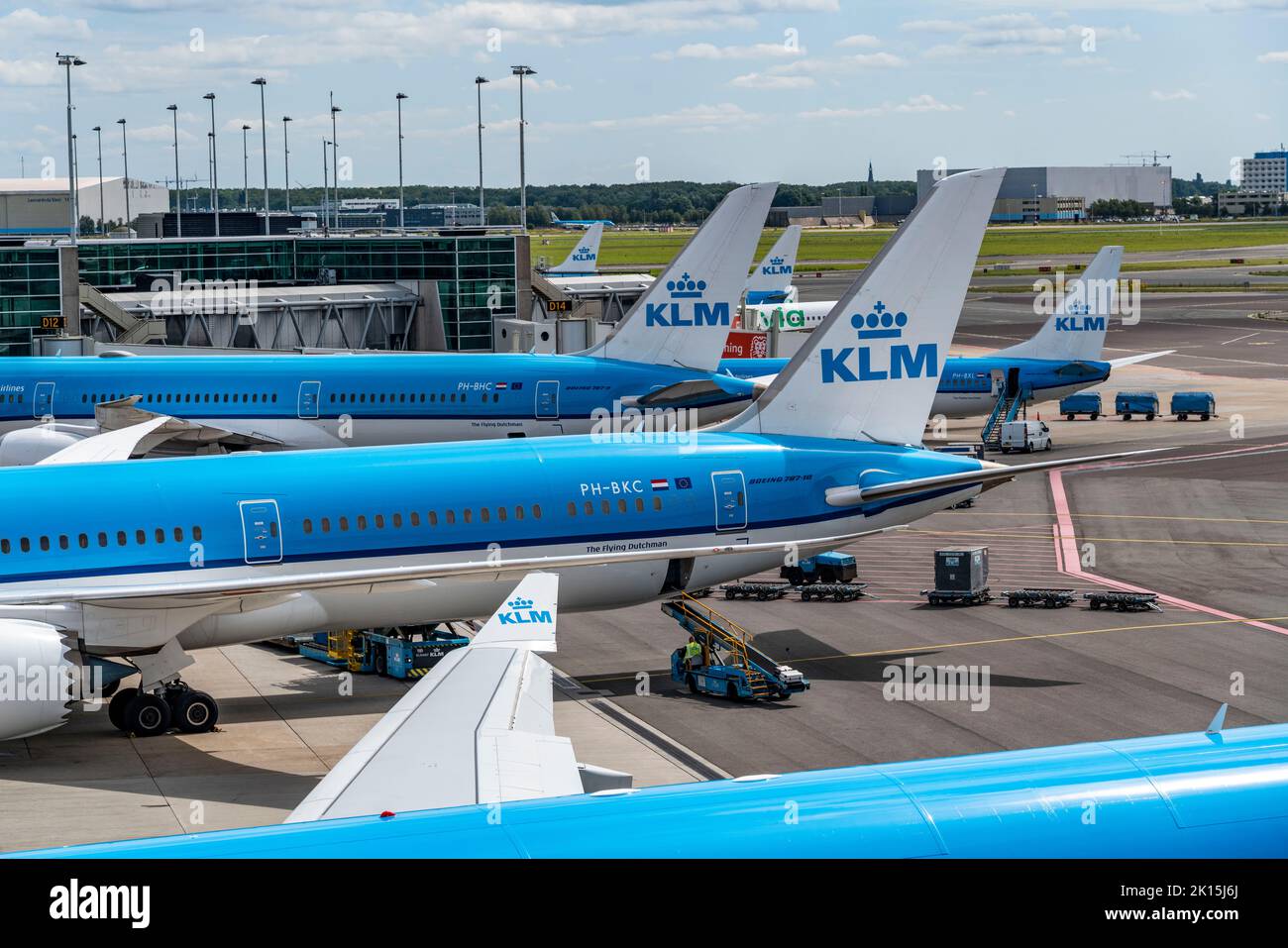 Amsterdam Schiphol Airport, aircraft at terminal, Gates D, check-in ...
