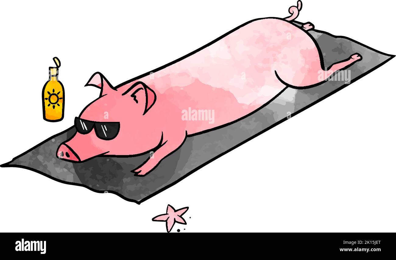 Watercolor style pig laying at the beach hand drawn Stock Vector Image ...