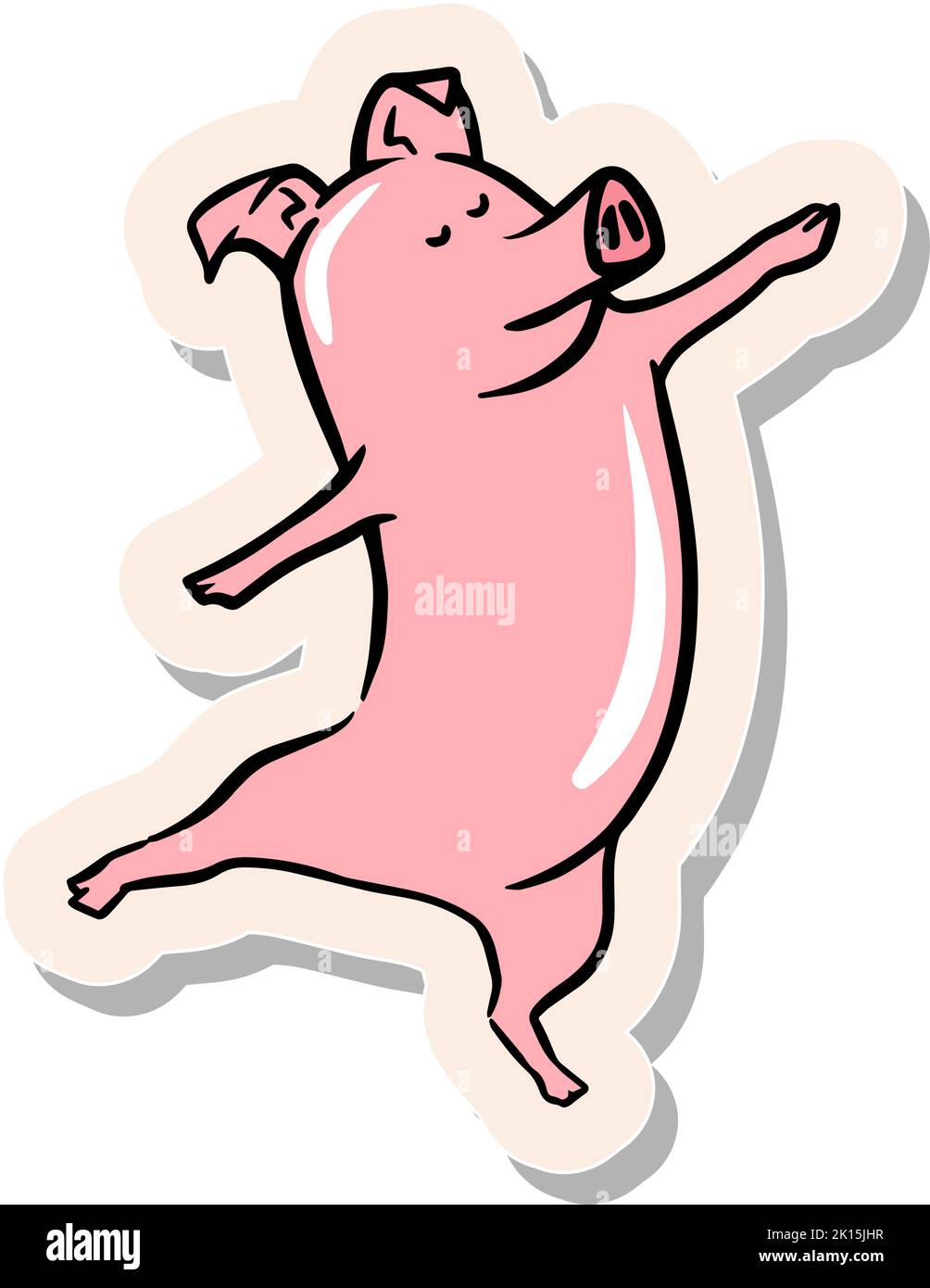 Hand drawn dancing pig in sticker style vector illustration Stock ...
