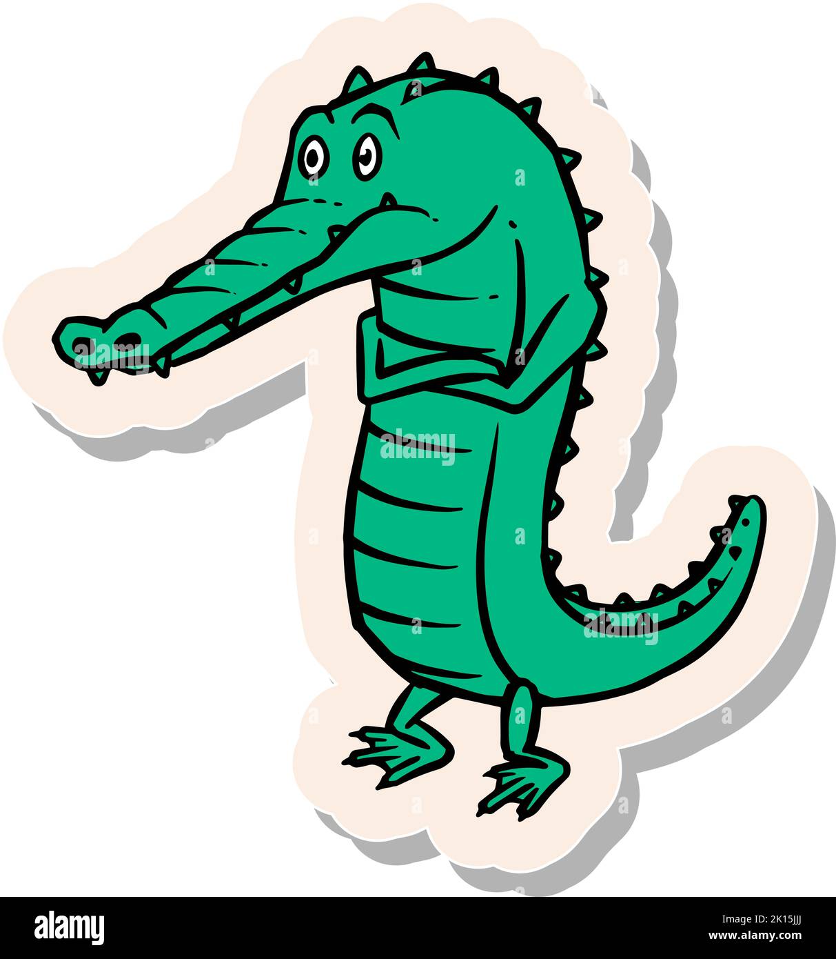 Hand drawn depressed alligator cartoon character in sticker style ...