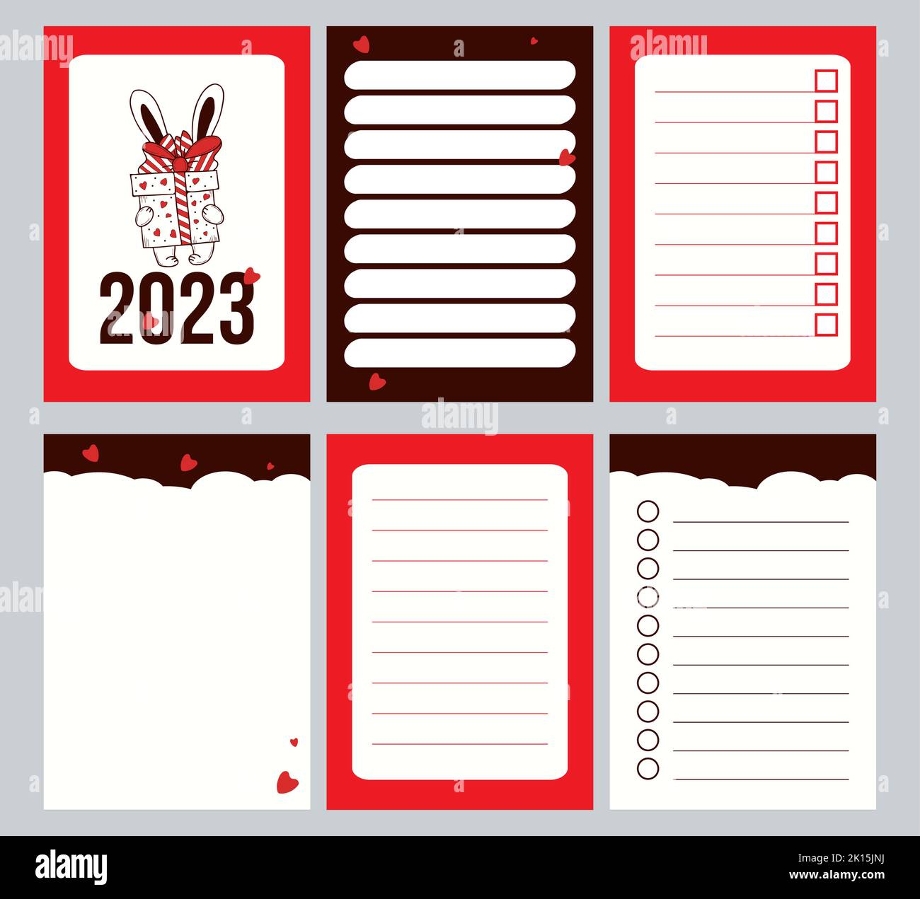 Collection planner 2023 with cute rabbit with gift and isolated pages ...
