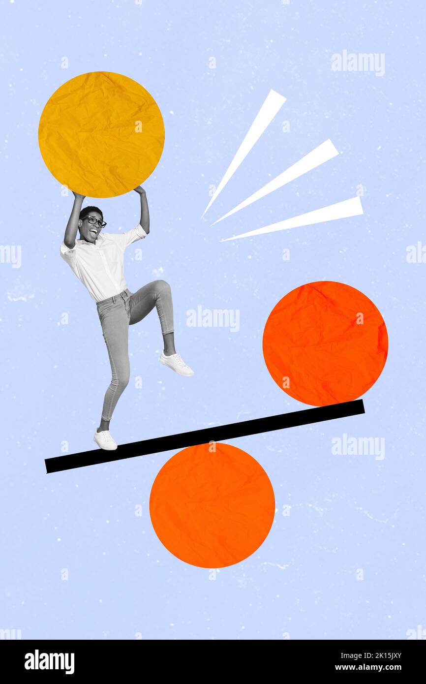 Creative 3d collage artwork poster of person keep balance concentration ...