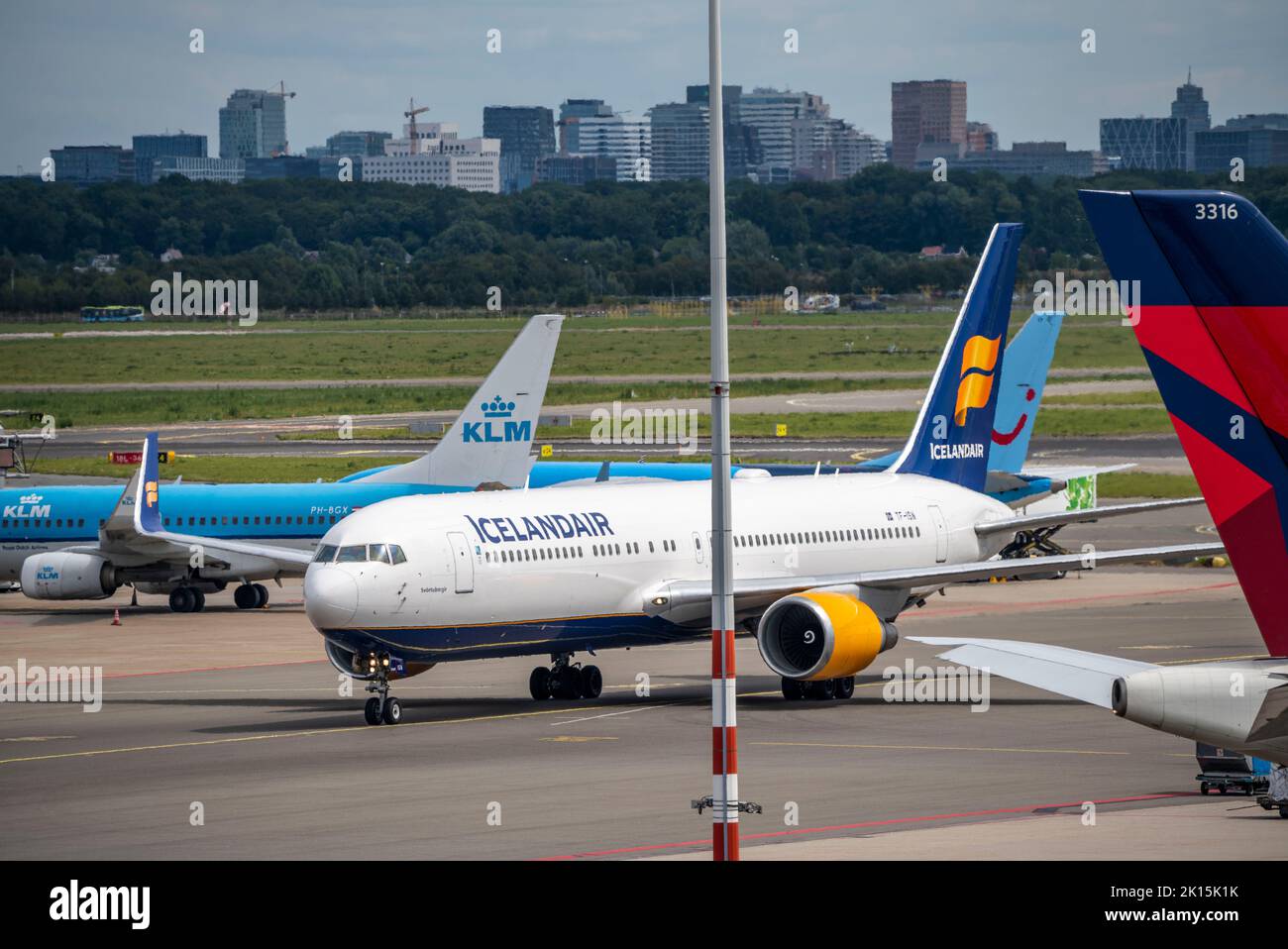 Amsterdam Schiphol Airport, aircraft at terminal, Gates D, check-in ...