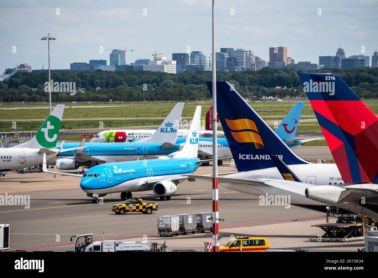 Amsterdam Schiphol Airport, aircraft at terminal, Gates D, check-in ...