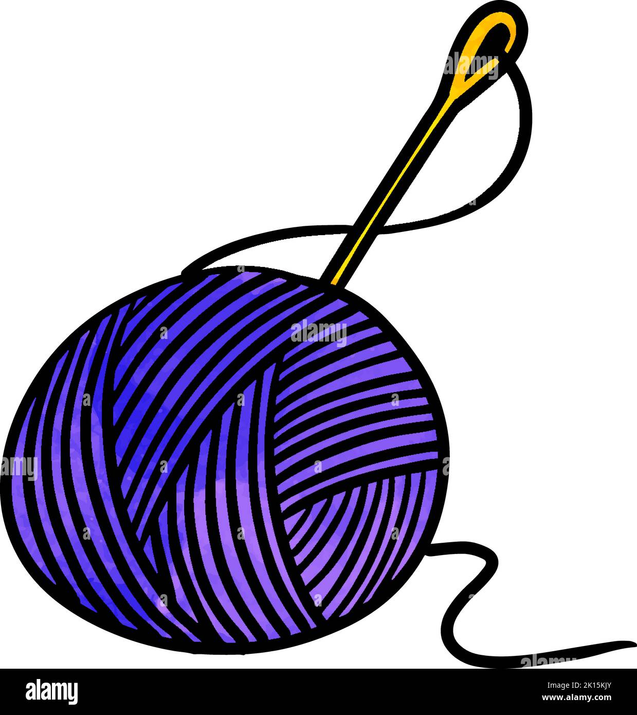 Watercolor style yarn and needles hand drawn illustration hand craft ...