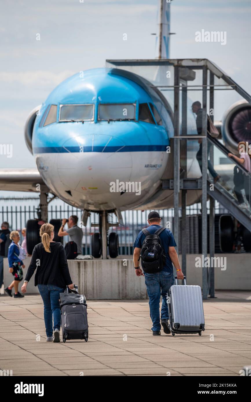 Amsterdam Schiphol Airport, visitors terrace, old Fokker KLM plane ...