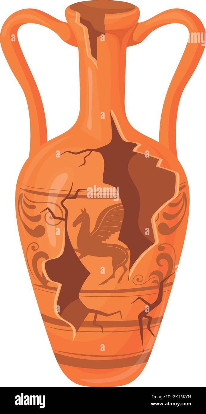 Archeologic artefact. Cracked greek amphora. Broken ancient ceramic isolated on white background ...
